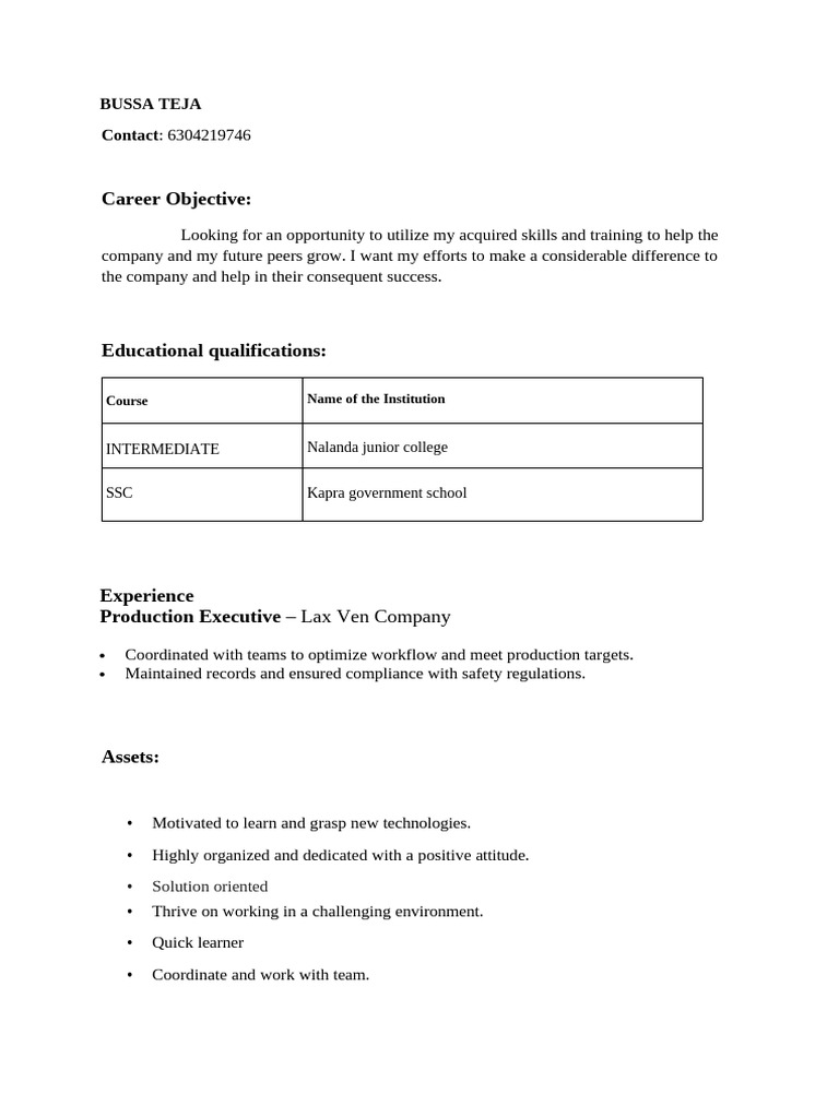 Bussa Teja - Resume | PDF