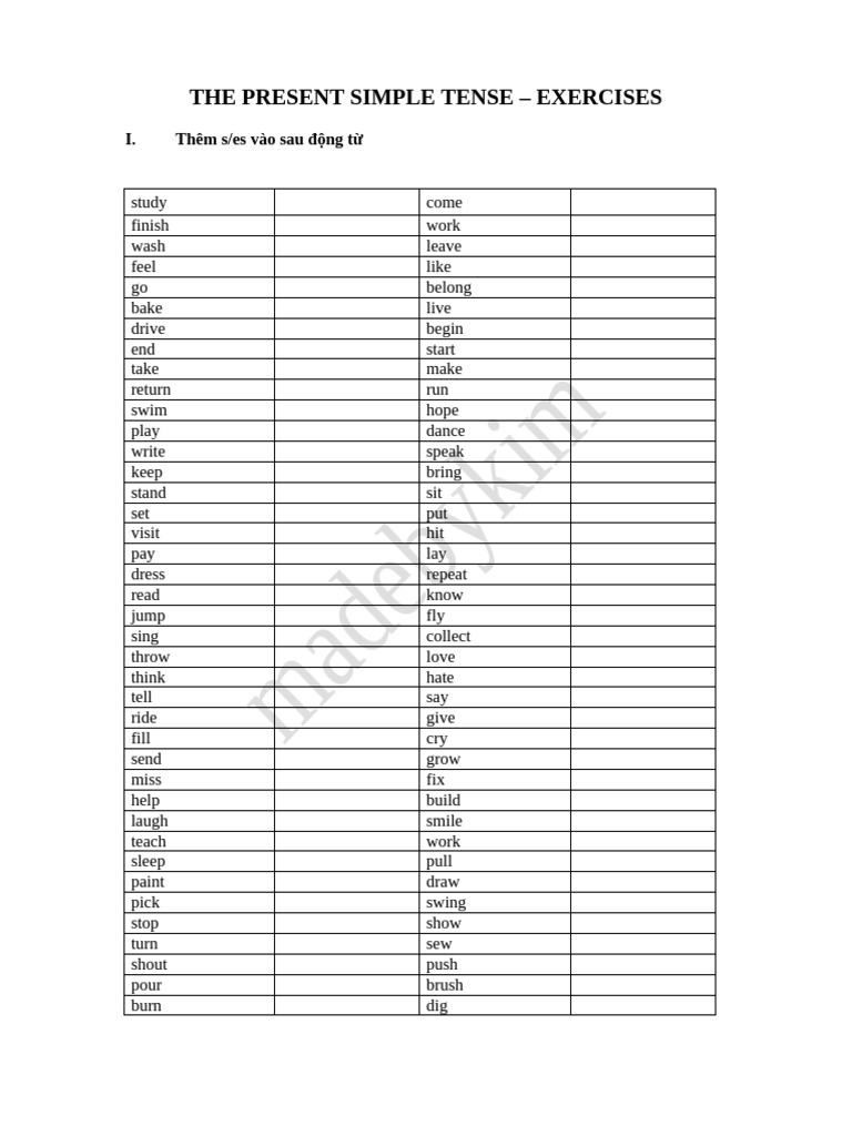 THE PRESENT SIMPLE TENSE – EXERCISES | PDF