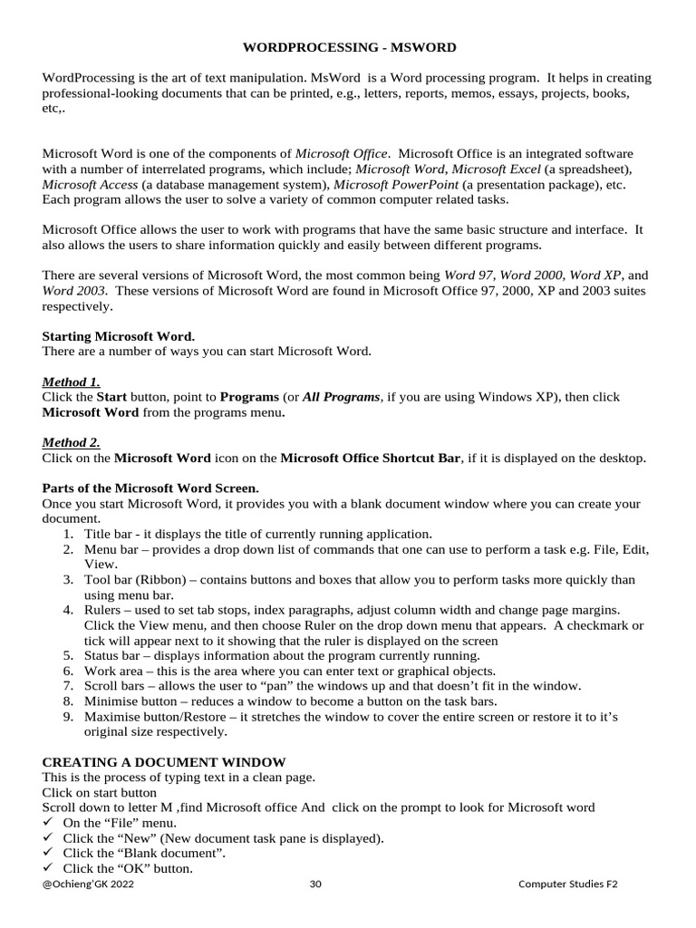 Form 2 Full Notes | PDF | Microsoft Word | Cursor (User Interface)