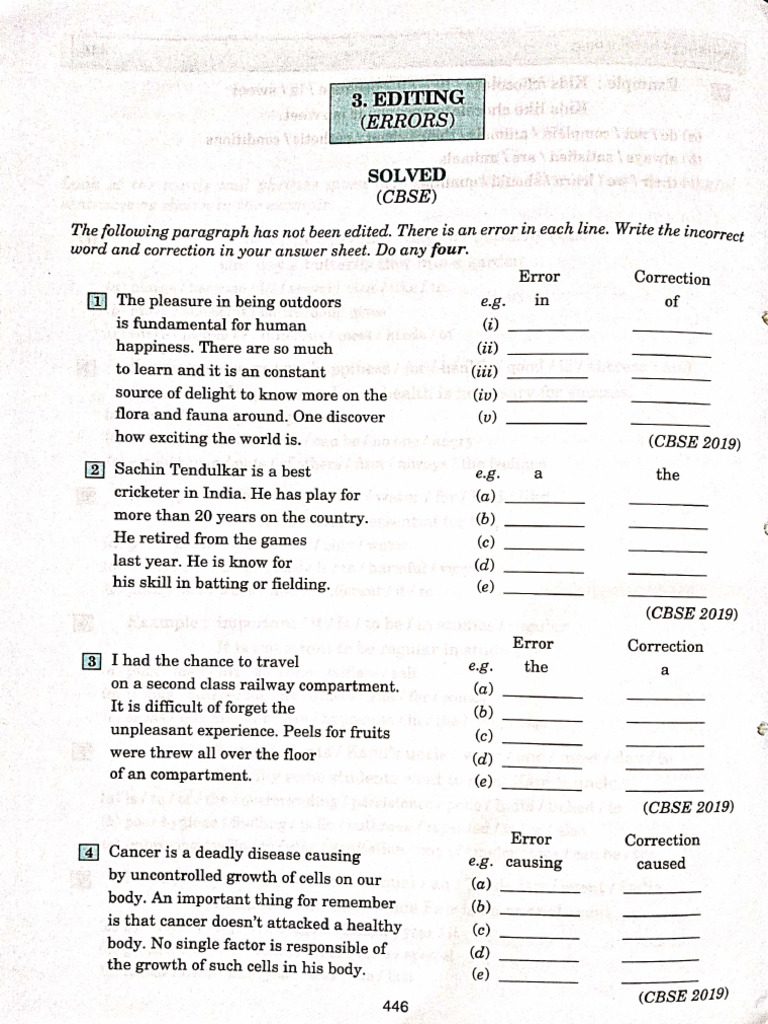 Editing Errors Questions CBSE | PDF