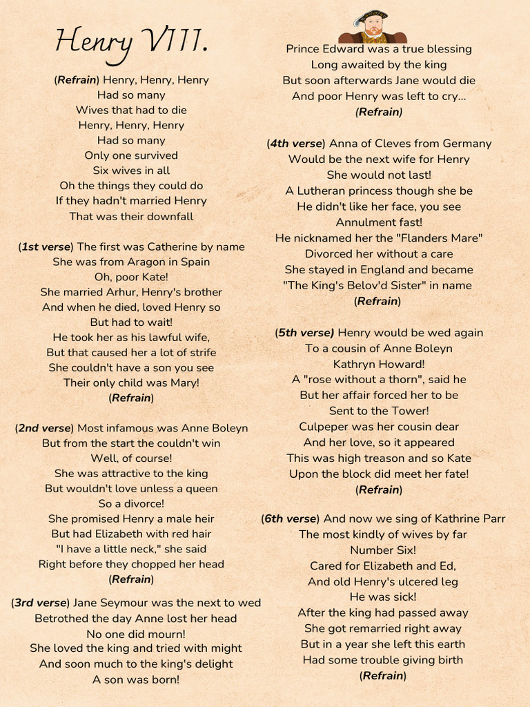 Henry Song History Work Sheet | PDF | English Royalty | House Of Tudor