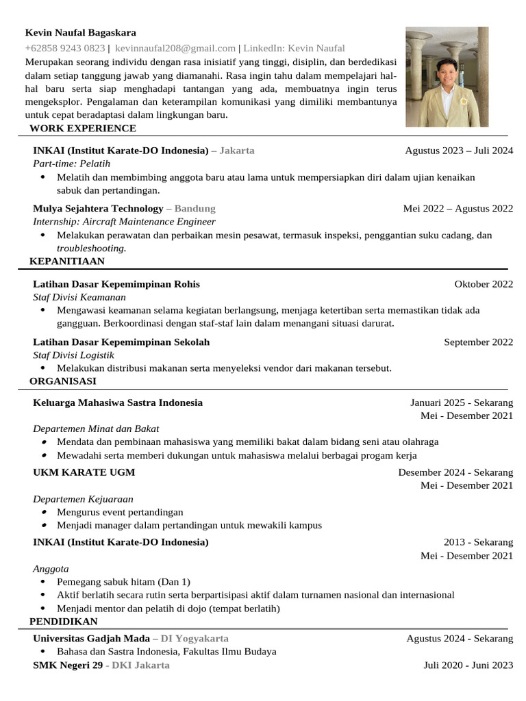 CV Perlengkapan Keamanan Kevin Naufal Bagaskara Ilmu Budaya 2024 | PDF
