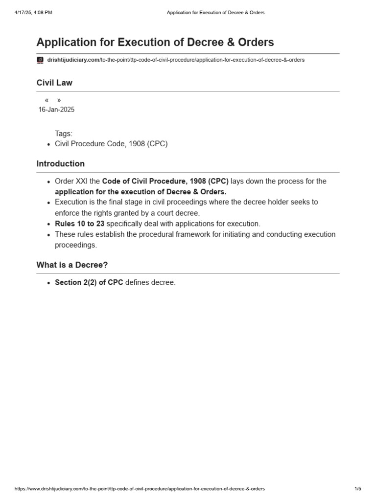Execution of Decrees: CPC Application Guide | PDF | Decree | Lawsuit