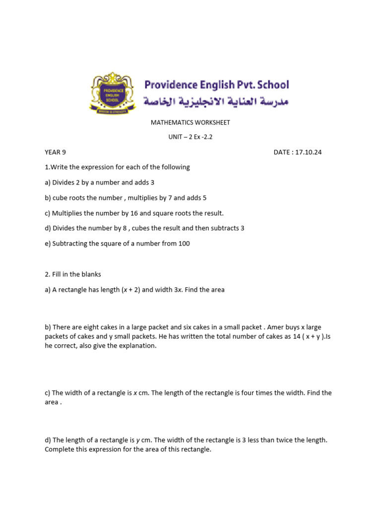 Mathematics Worksheet Unit 2 Ex - 2.2 | PDF