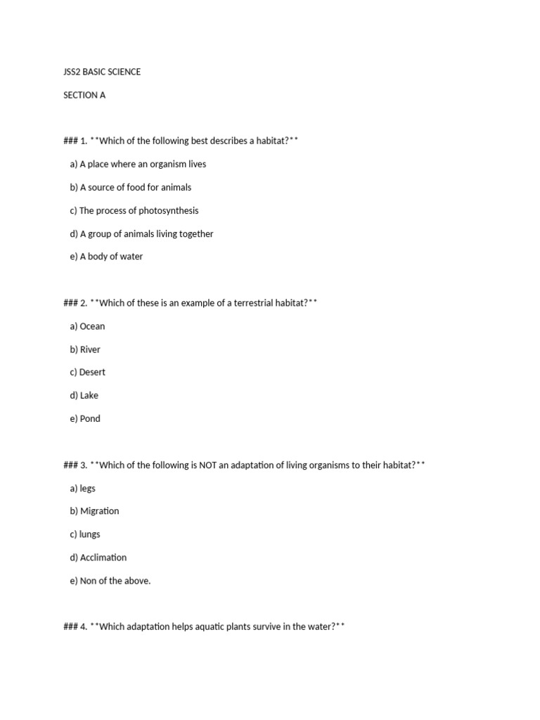JSS2 Basic Science: Habitats & Adaptations | PDF | Food Web | Predation