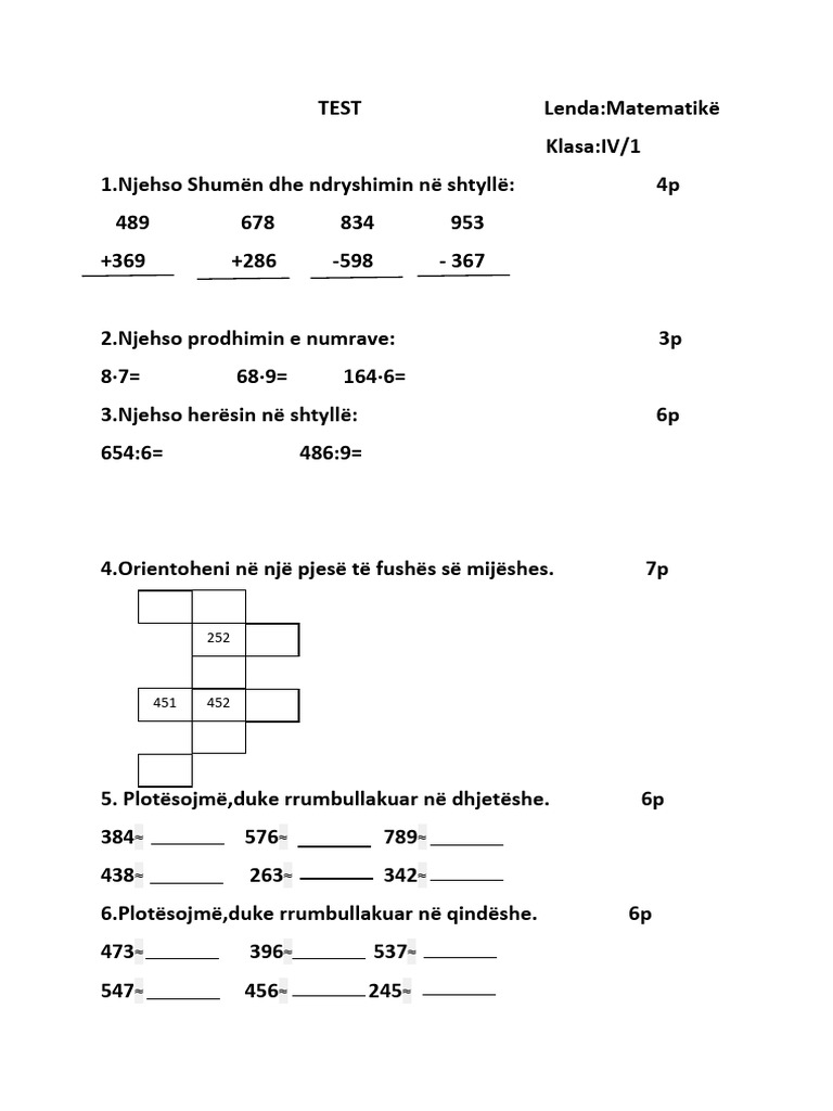 TEST Lenda Matematike | PDF