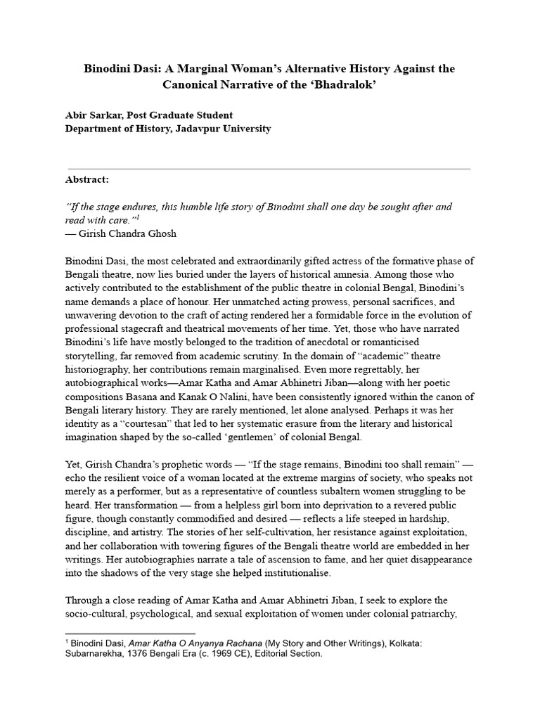 Binodini Dasi A Marginal Womans Alternat | PDF | Patriarchy | Feminism