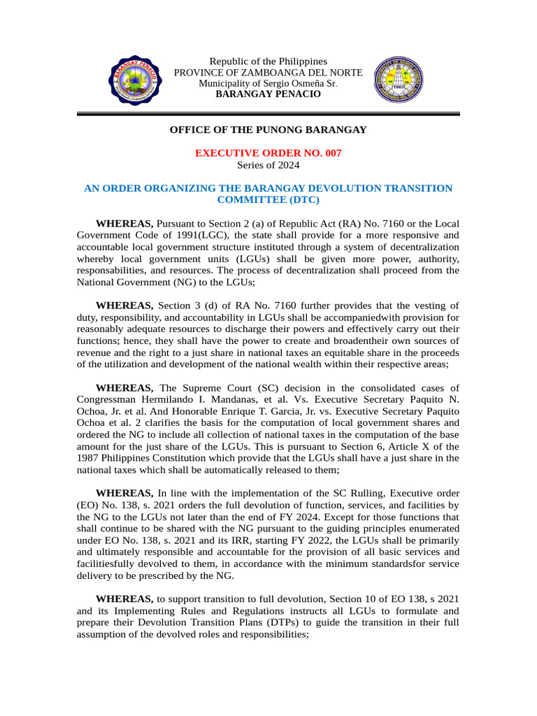 Executive Order No. 07-2024 (DTC) | PDF | Government | Governance