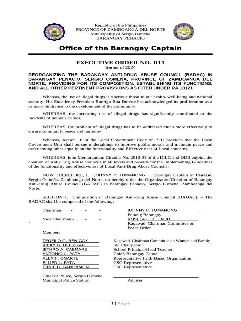 Executive Order No. 11-2024 (BADAC) | PDF | Social Aspects Of ...