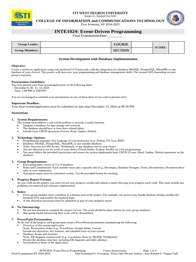PRINTFinals Examination | PDF | Databases | Usability
