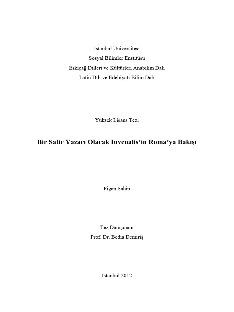 Bir Satir Yazarı Olarak Iuvenalis'in Roma'ya Bakışı | PDF