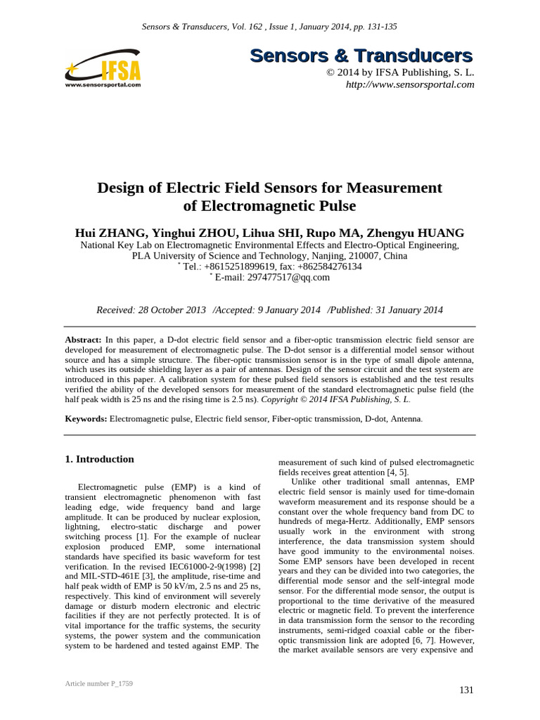 Design of Electric Field Sensors For Measurement o | PDF | Antenna ...