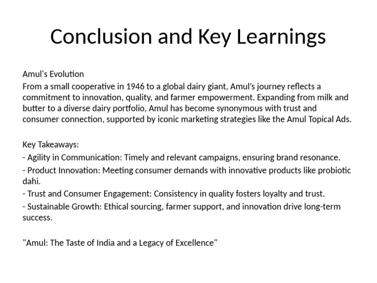 Amul Conclusion Key Learnings | PDF