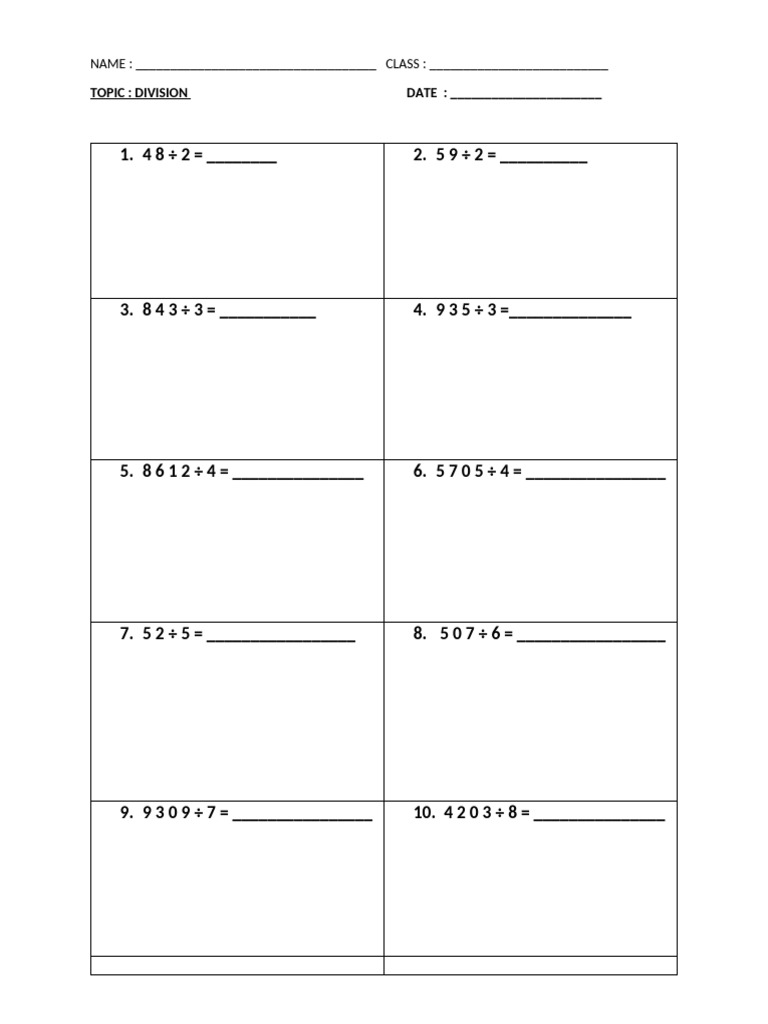 Division Exercise - DLP Year 3 | PDF