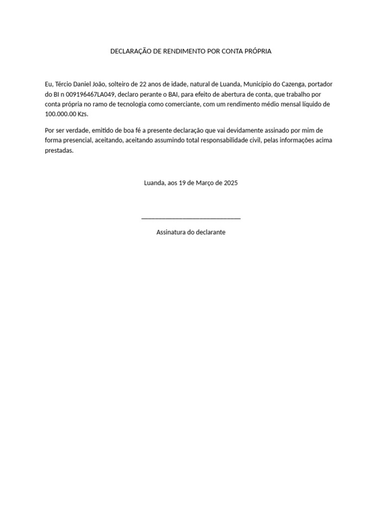 Declaração de Rendimento | PDF