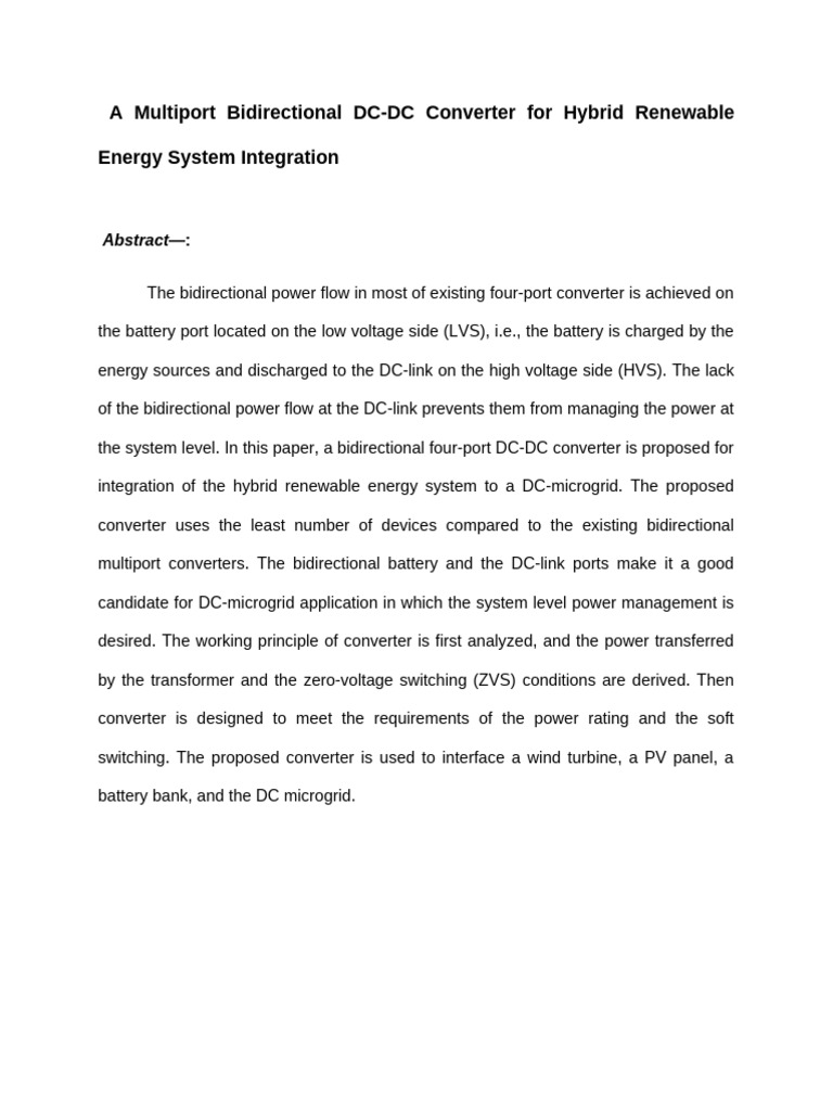 A Multiport Bidirectional DC-DC Converter For Hybrid Renewable | PDF ...