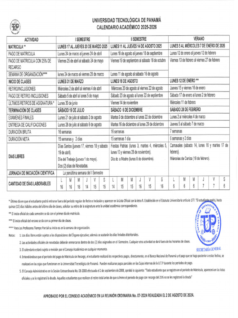 Utp Calendario Academico 2025 2026 Actualizado | PDF