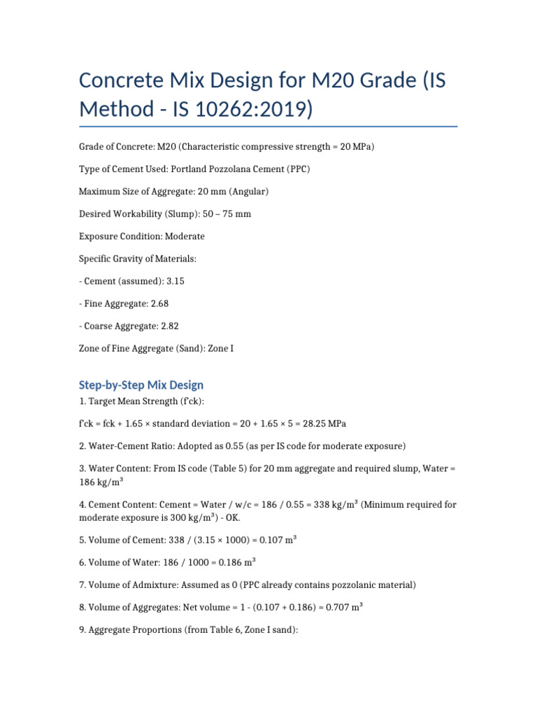 M20 Mix Design WCR 0.55 | PDF