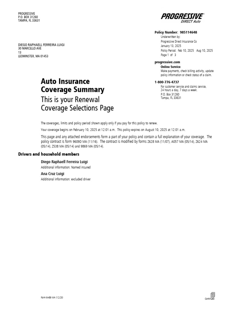 Auto Insurance Coverage Selection Form | PDF | Insurance | Traffic ...