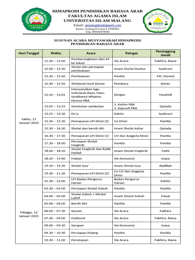 Rundown Acara MUHIM PBA 2025 | PDF