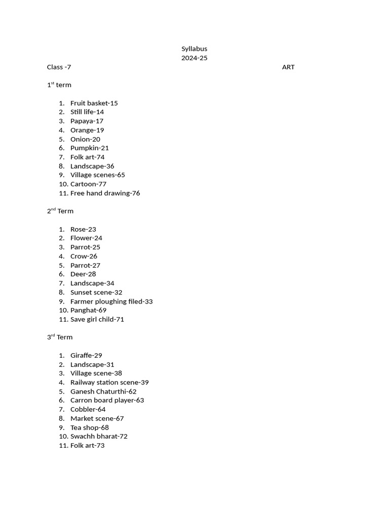 Class 7 Art Syllabus 2024-25 | PDF