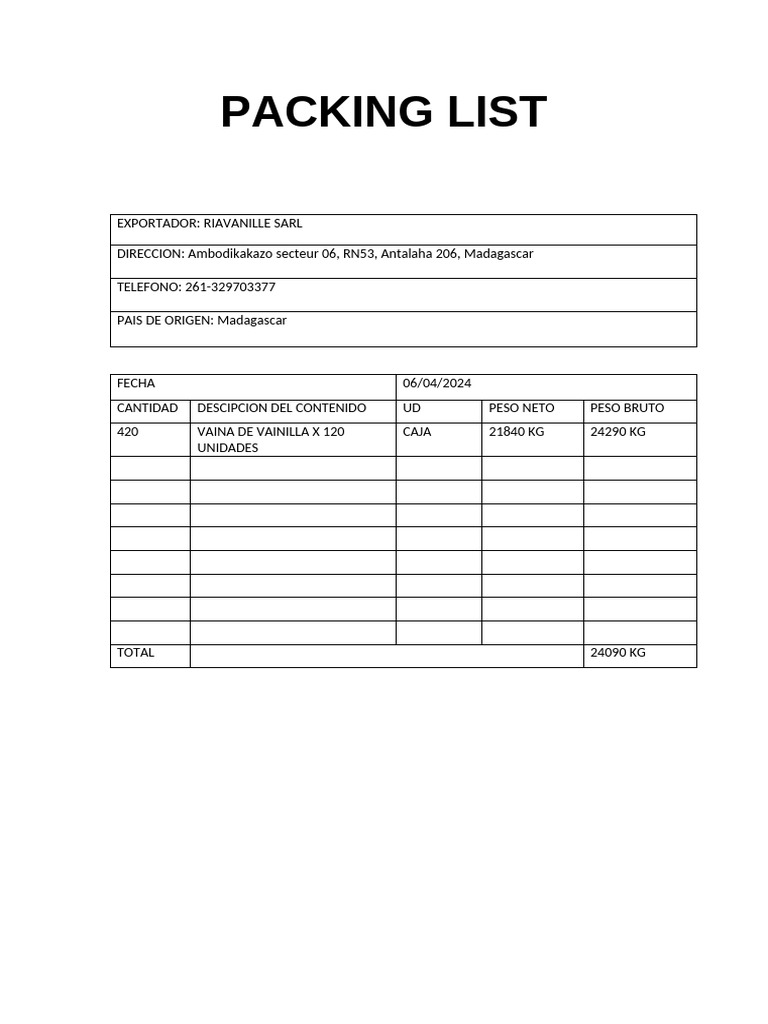 Packing List Aa1 Aduana | PDF