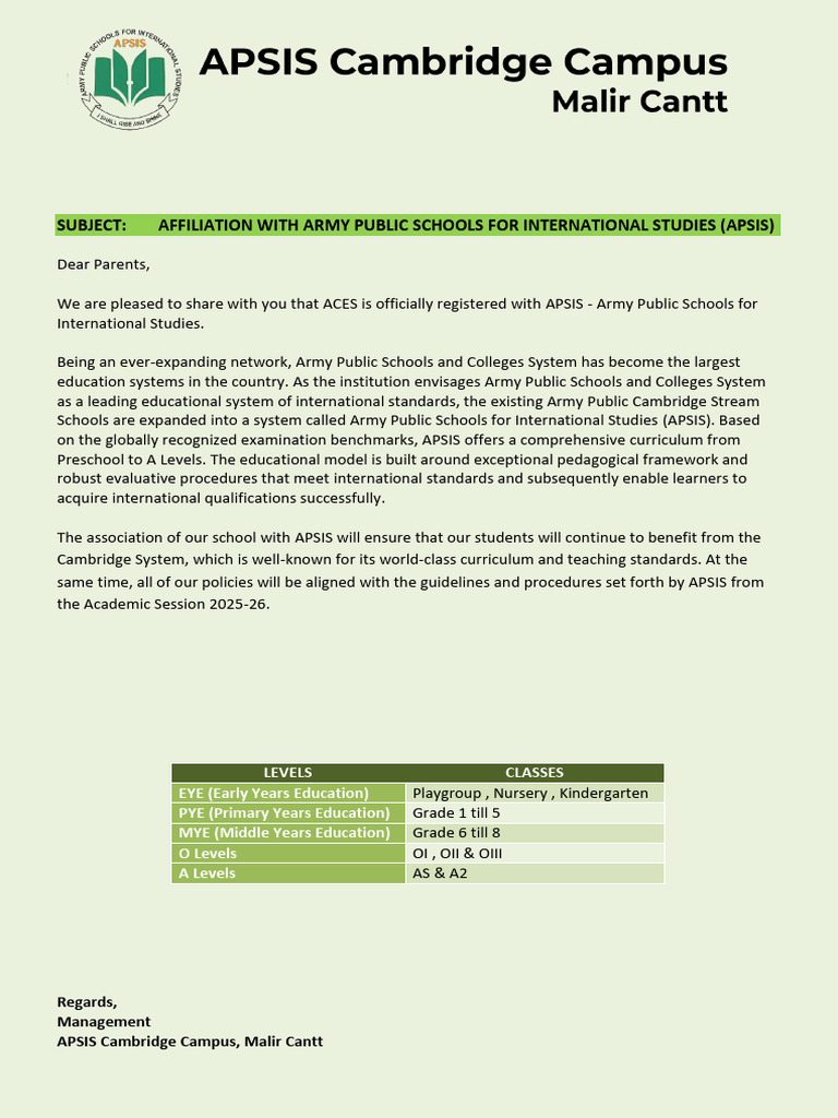 Circular of Registration With APSIS | PDF | Preschool | Educational Stages