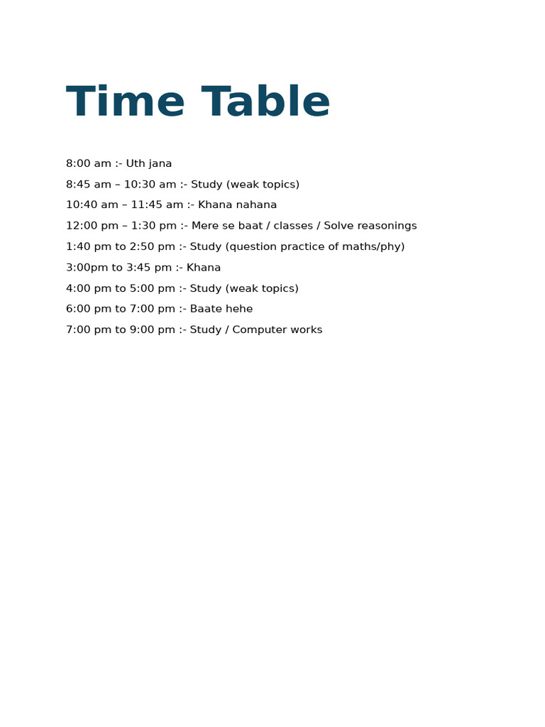 Time Table | PDF