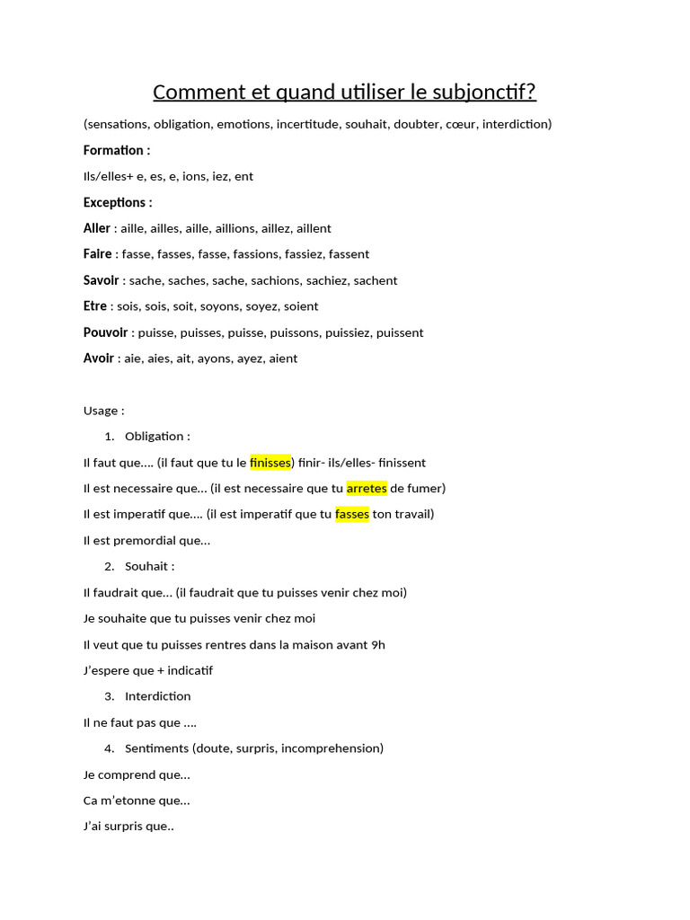 Utilisation du subjonctif en français | PDF