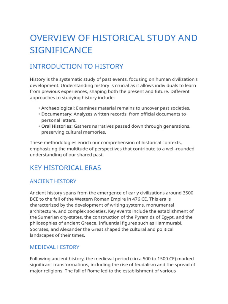 Overview of Historical Study and Significance | PDF | Historian ...