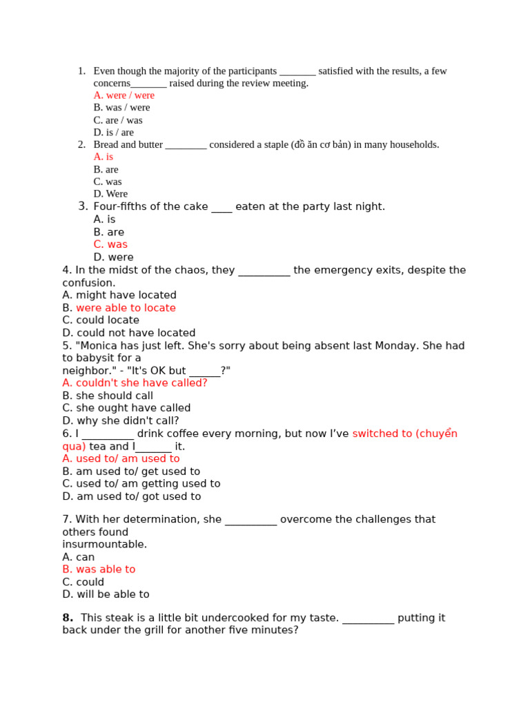 English Time B1 Quiz Questions | PDF | Cuisine | Foods