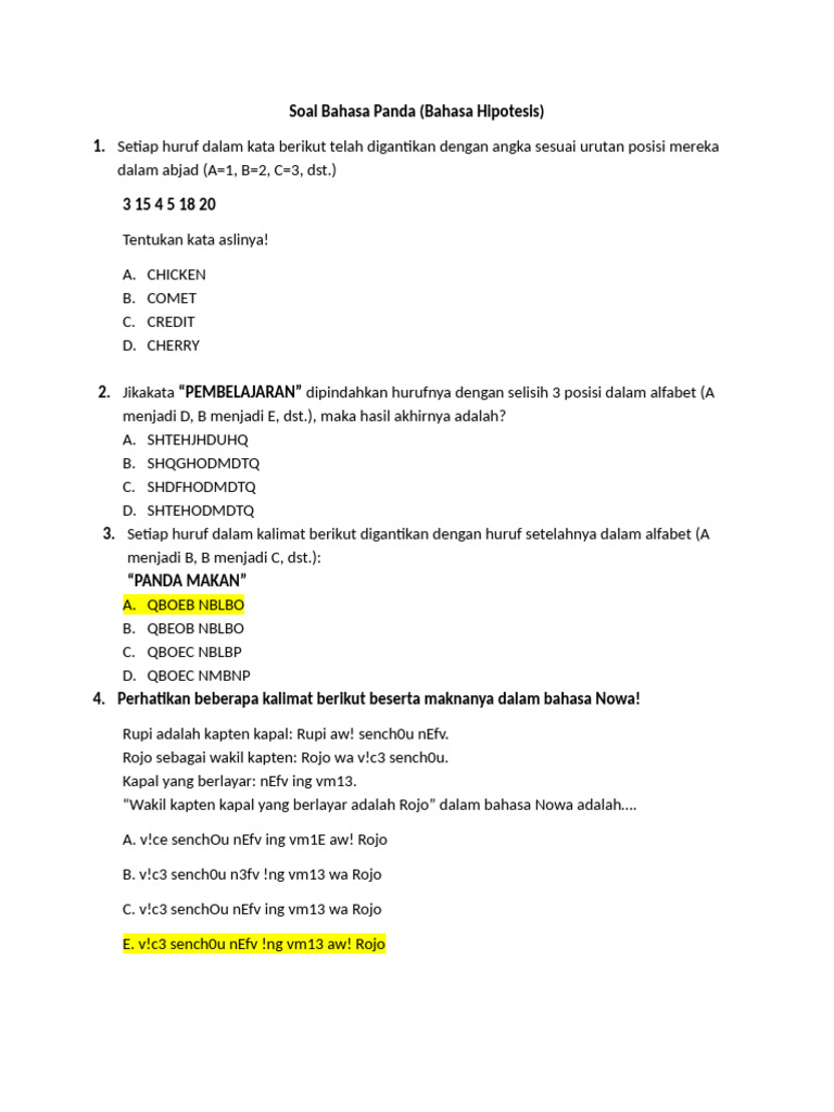 New - Soal Bahasa Panda | PDF