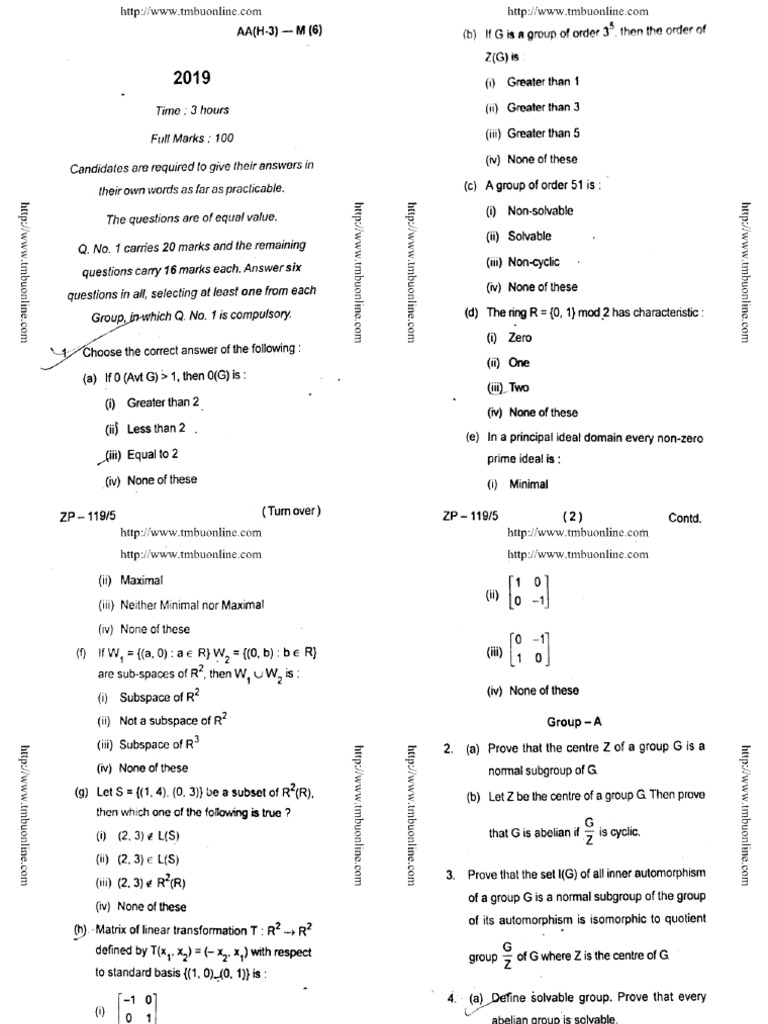 Aa h 3 Maths Paper 6 2019 | PDF
