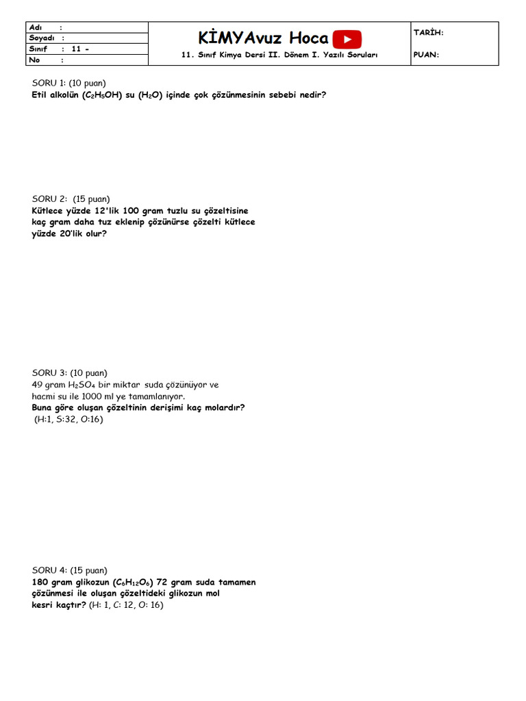11 Sınıf Dönem 2 Yazılı 1 Klasik Senaryo 1 Kolay | PDF