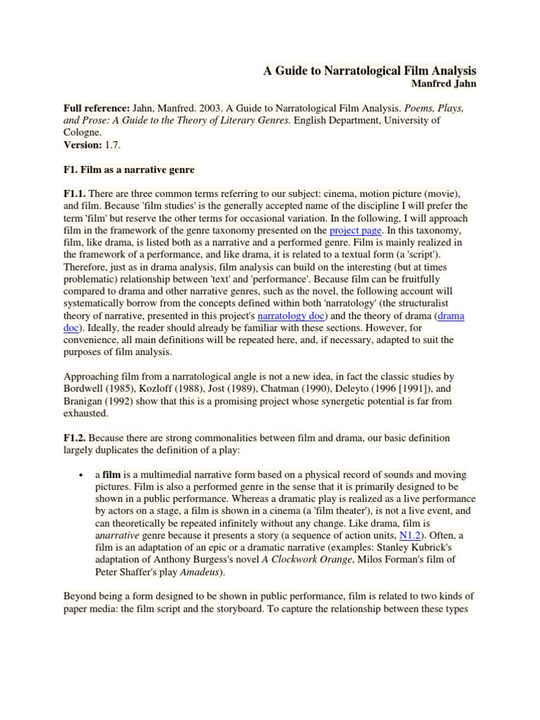Narratological Film Analysis Guide | PDF | Narration | Narrative