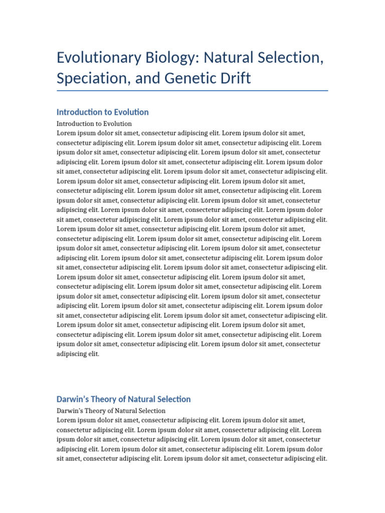 Evolutionary Biology Natural Selection, Speciation, and Genetic Drift ...
