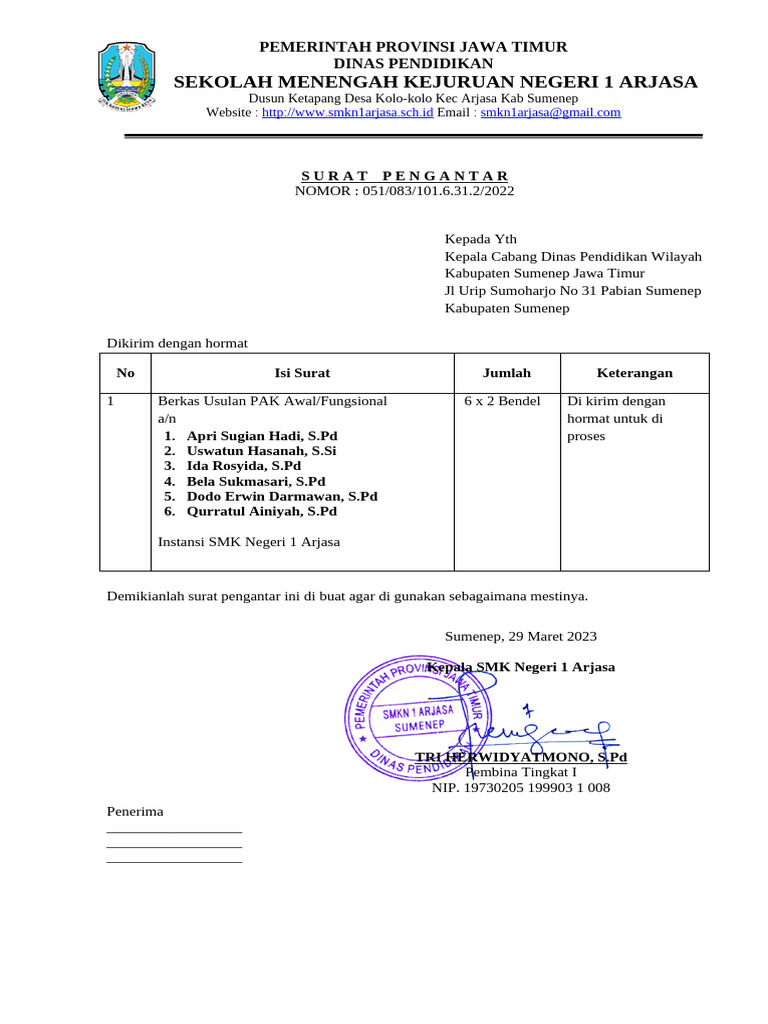 Surat Pengantar Dokumen ke Dinas Pendidikan | PDF