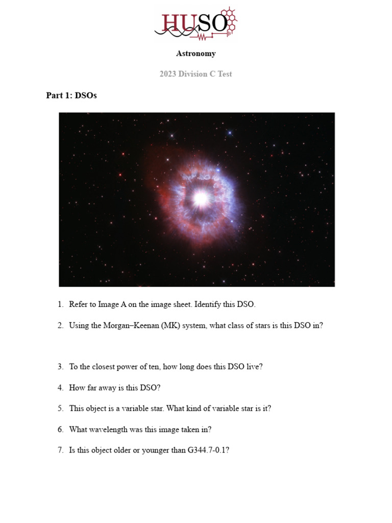 2023 Div C Astronomy Test | PDF | Stars | Sun