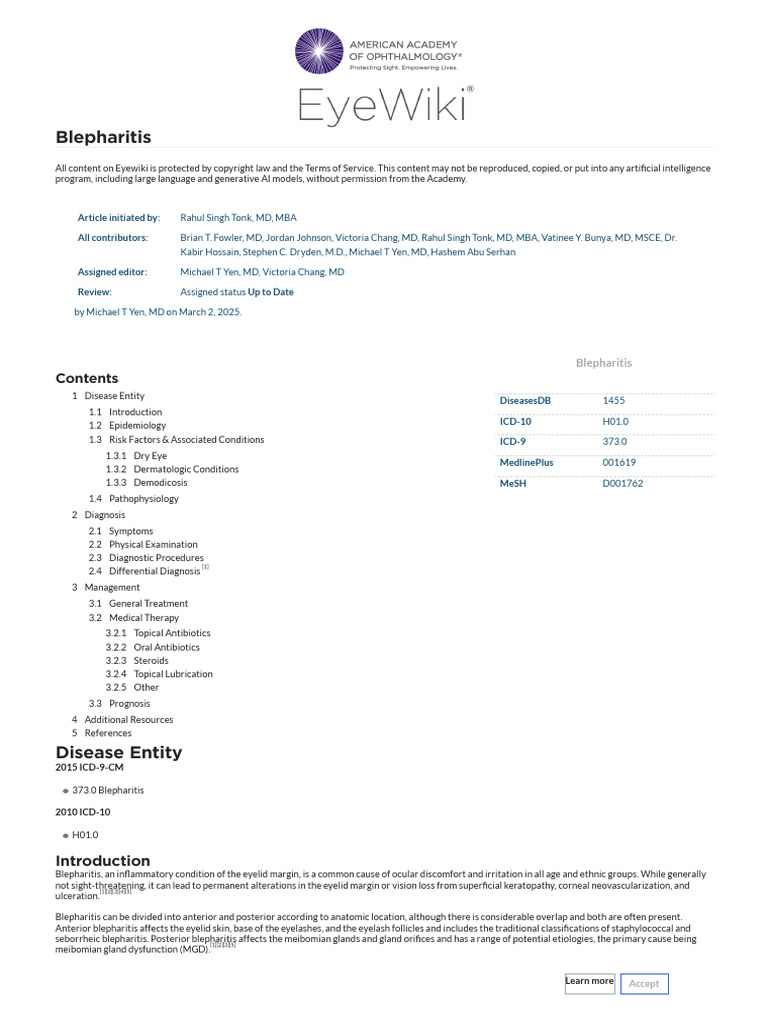 Blepharitis | PDF | Medical Specialties | Diseases And Disorders