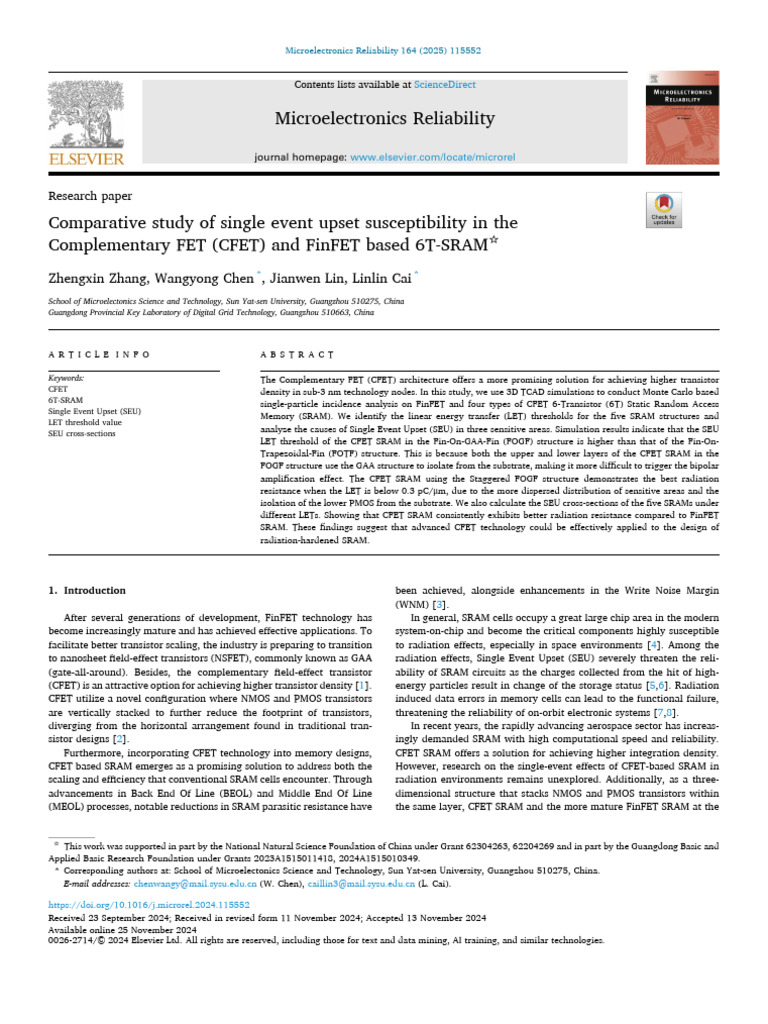 Comparative Study of Single Event Upset Susceptibility in The Complementary FET (CFET) and ...