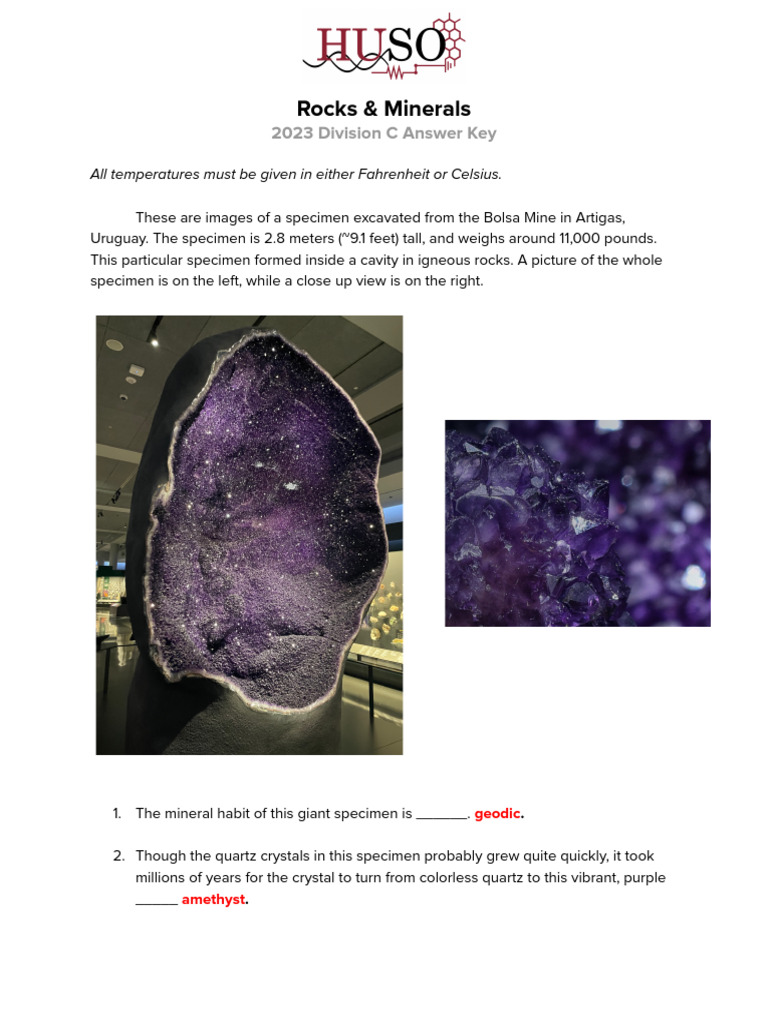 2023 Rocks & Minerals Answer Key | PDF | Minerals | Sedimentary Rock