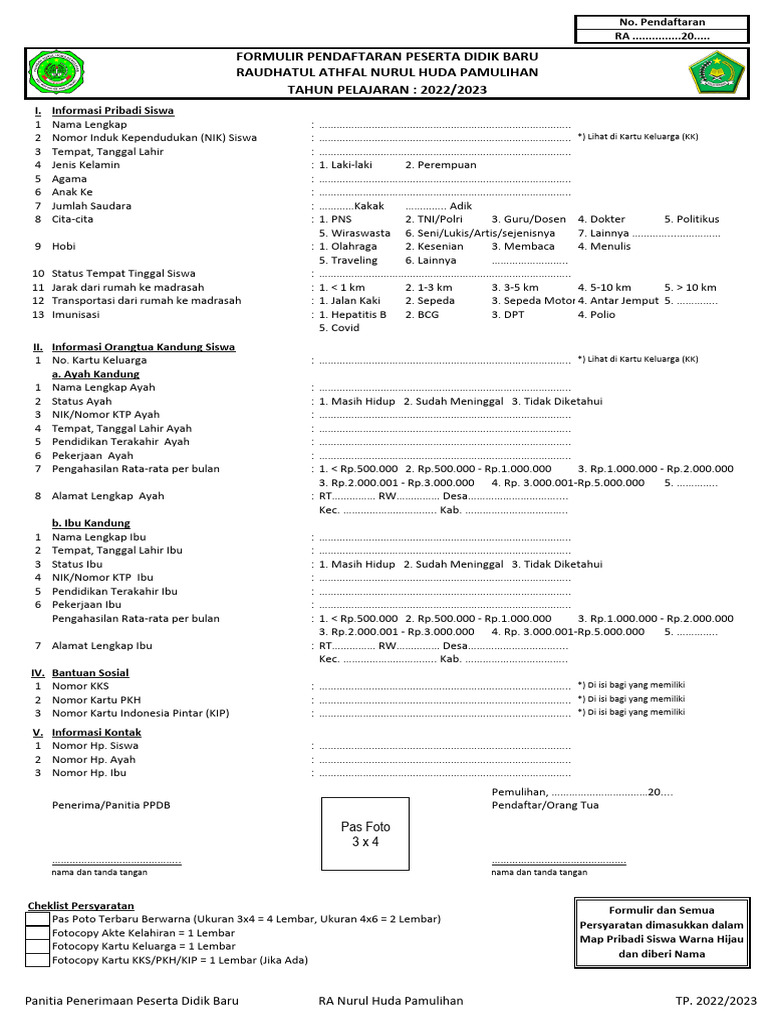 Formulir PPDB Ra 2022-2023 | PDF