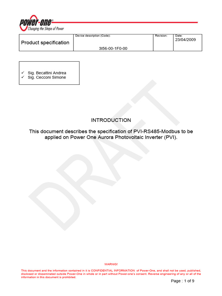 PVI RS485 ModBus RTU - Hardware Specification 0 1 | PDF | Alternating ...