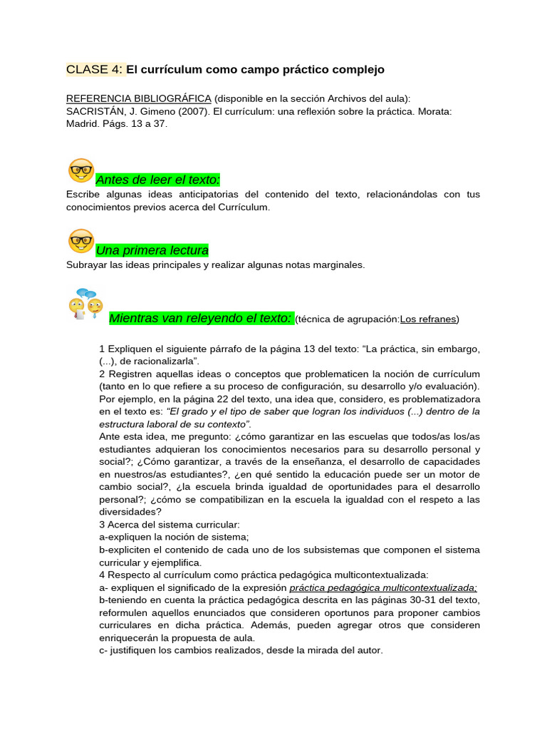 CLASE 4 El Curriculum Es Ante Todo Una Praxis (1) | PDF | Plan de ...