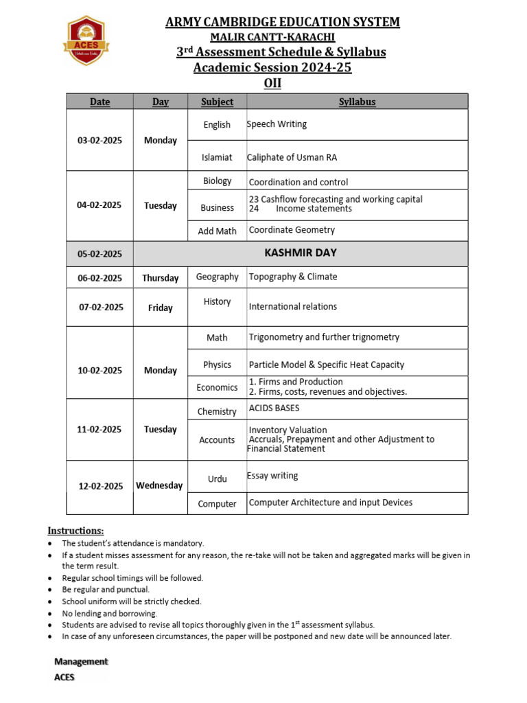 OII 3rd Assessment Syllabus | PDF
