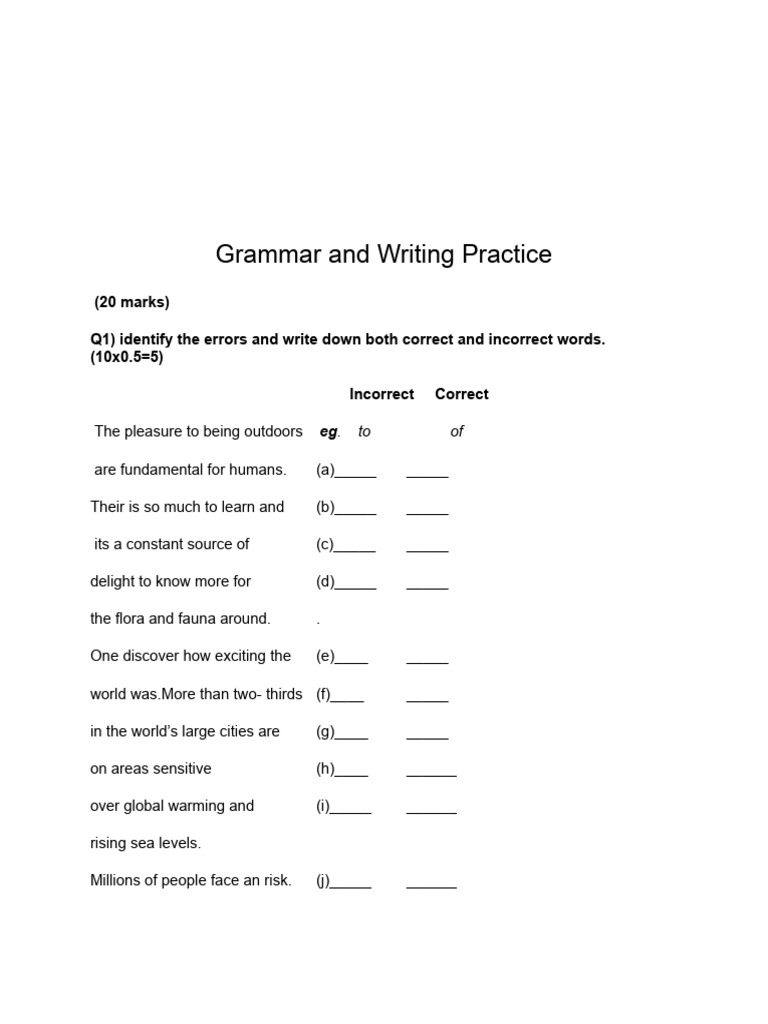 Class 8 English Grammar Practice 2025 | PDF