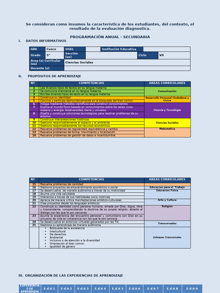 Plan Anual-Ccss-5° | PDF | Evaluación | Aprendizaje