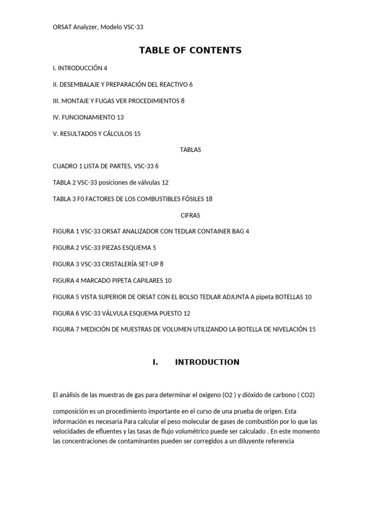 TABLE OF CONTENTS Orsat 1 | PDF | Gases | Absorción (Química)
