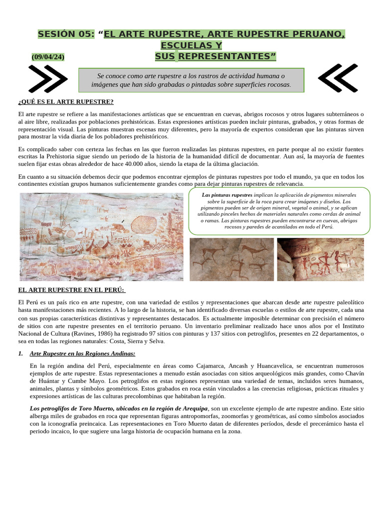 Sesión de Clases N°5 - El Arte Rupestre, Arte Rupestre Peruano y Sus ...