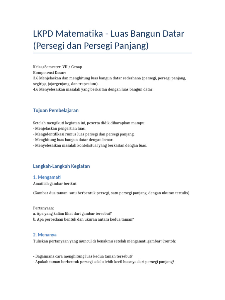 LKPD Luas Bangun Datar | PDF